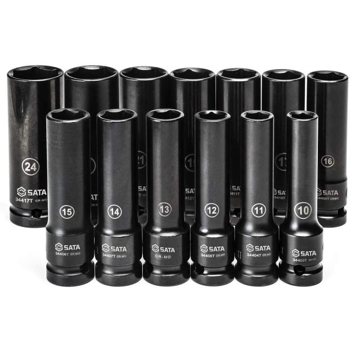 13 Pc. 1 2 Drive 6 Point Metric Deep Thin Wall Impact Socket Set SATA